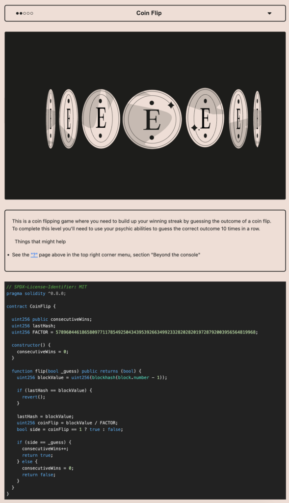 Ethernaut Level 3 Walkthrough: Coin Flip - Metana
